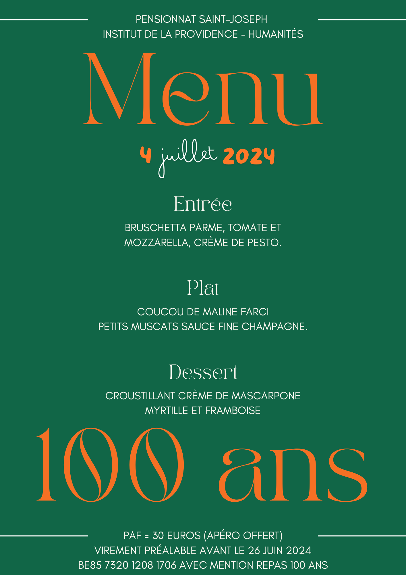 Repas des 100 ans – 4 juillet 2024 – Institut de la Providence – Humanités